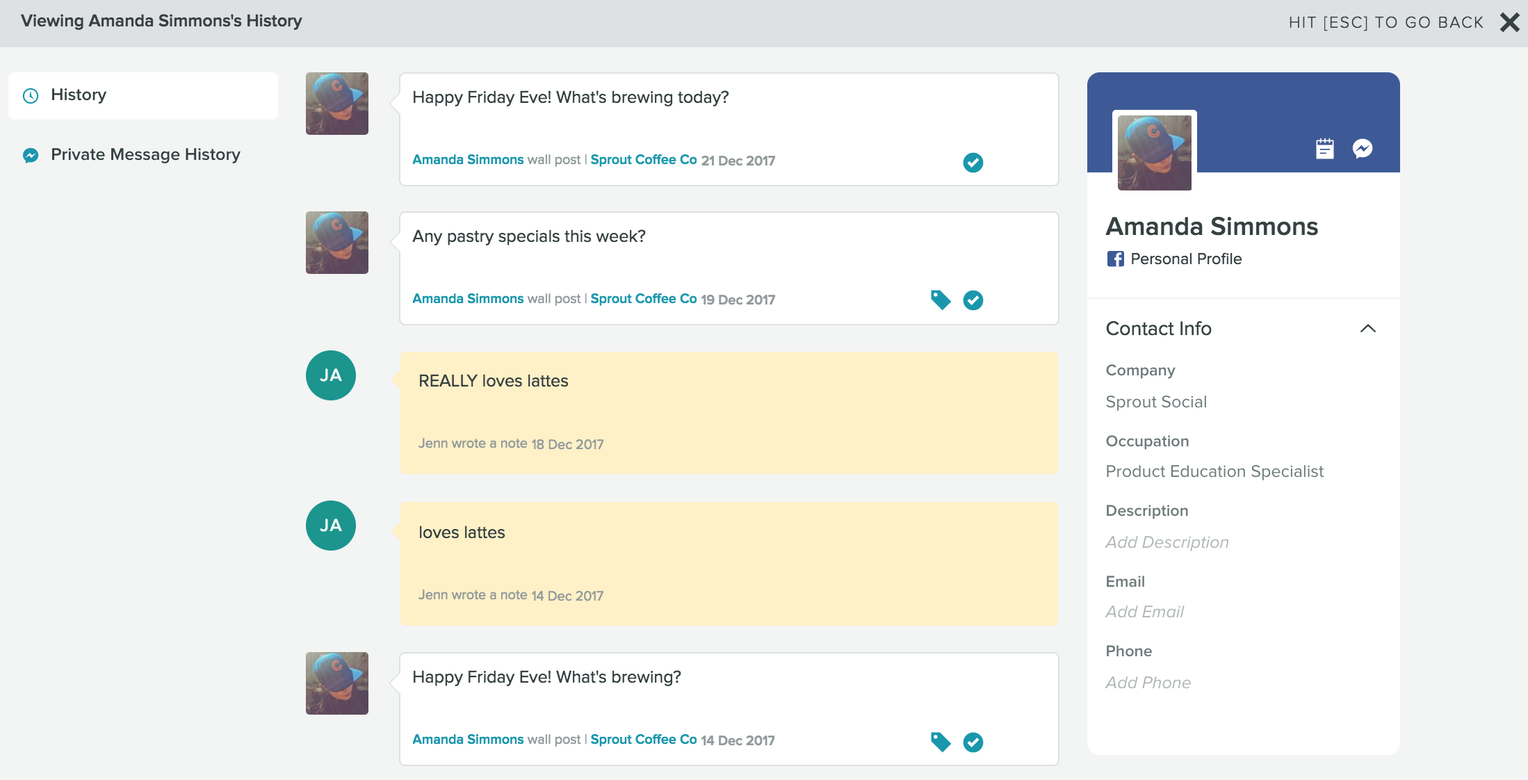 Contact Profile Views – Sprout Social Support
