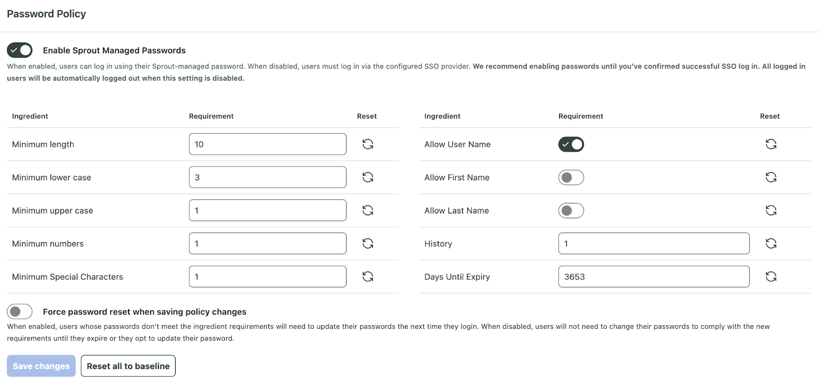 How do I manage my password policy, including allowing certain users to ...