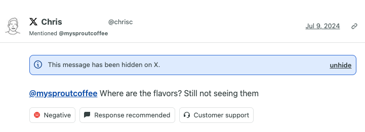 What X message types appear in Sprout and what actions can I take ...